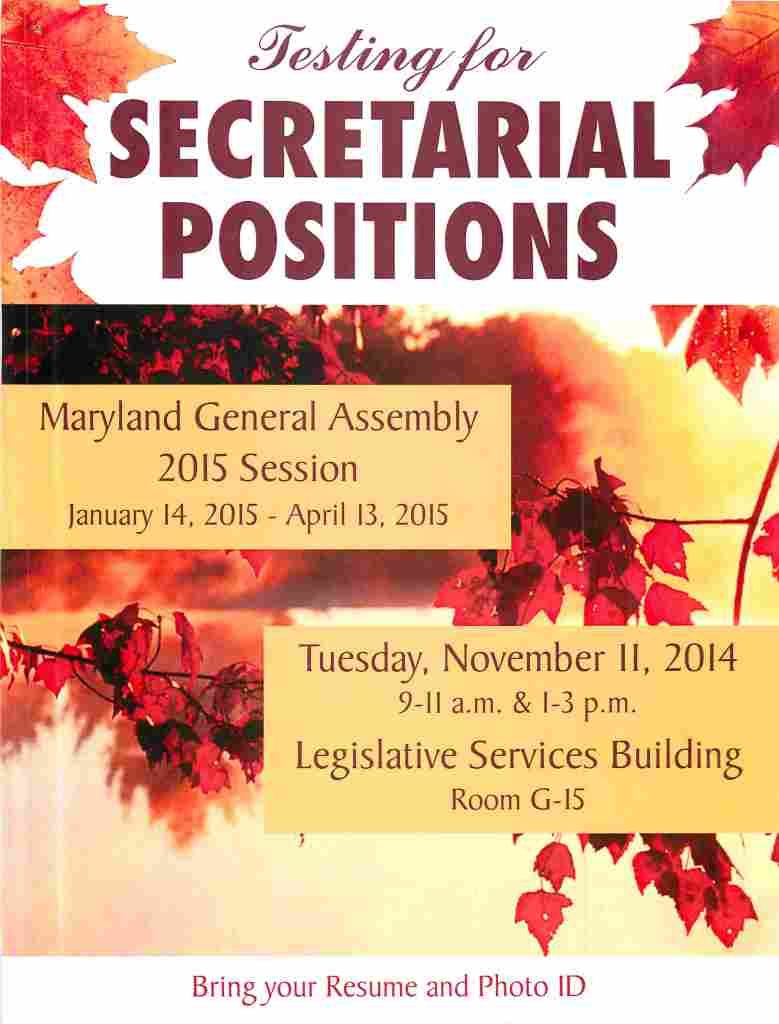General Assembly Is Hiring Secretarial Positions | Delegate Tony ...
